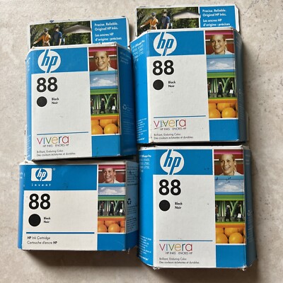 4 Pack New OEM HP 88 Black Ink Set New Sealed Box Lot Hp88 Factory ...