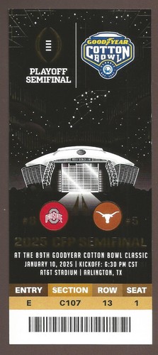 2025 Cotton Bowl Full Ticket Ohio State Buckeyes Texas Longhorns CFP ...