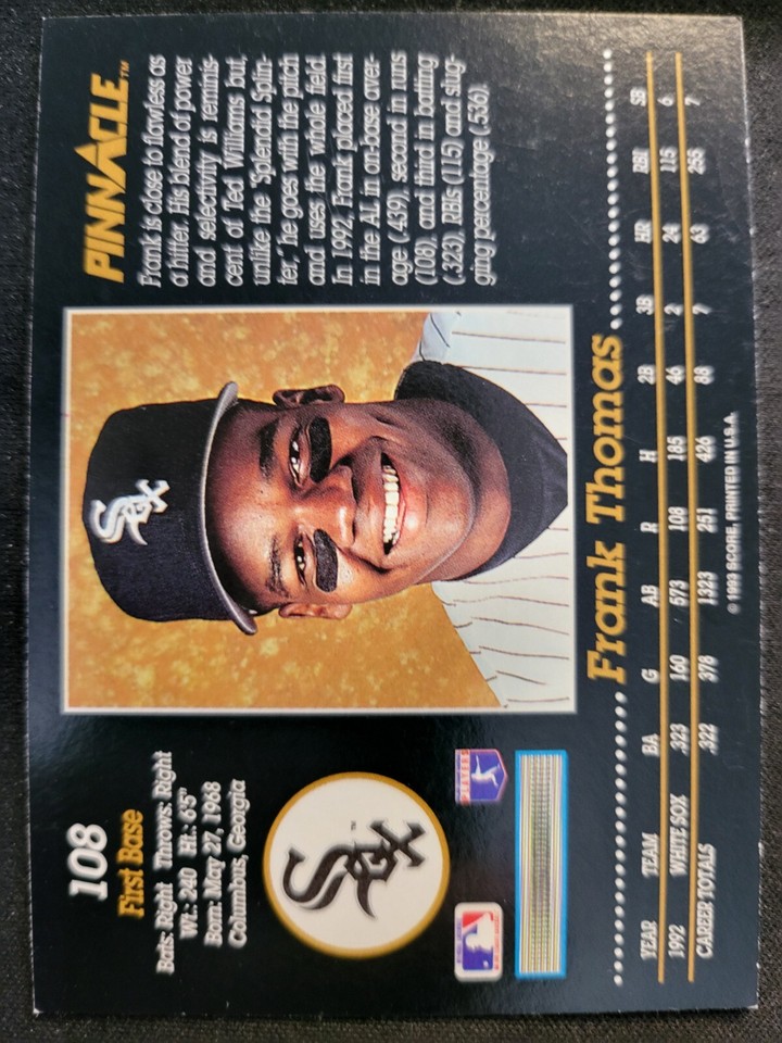 1993 Pinnacle Frank Thomas card #108 | eBay