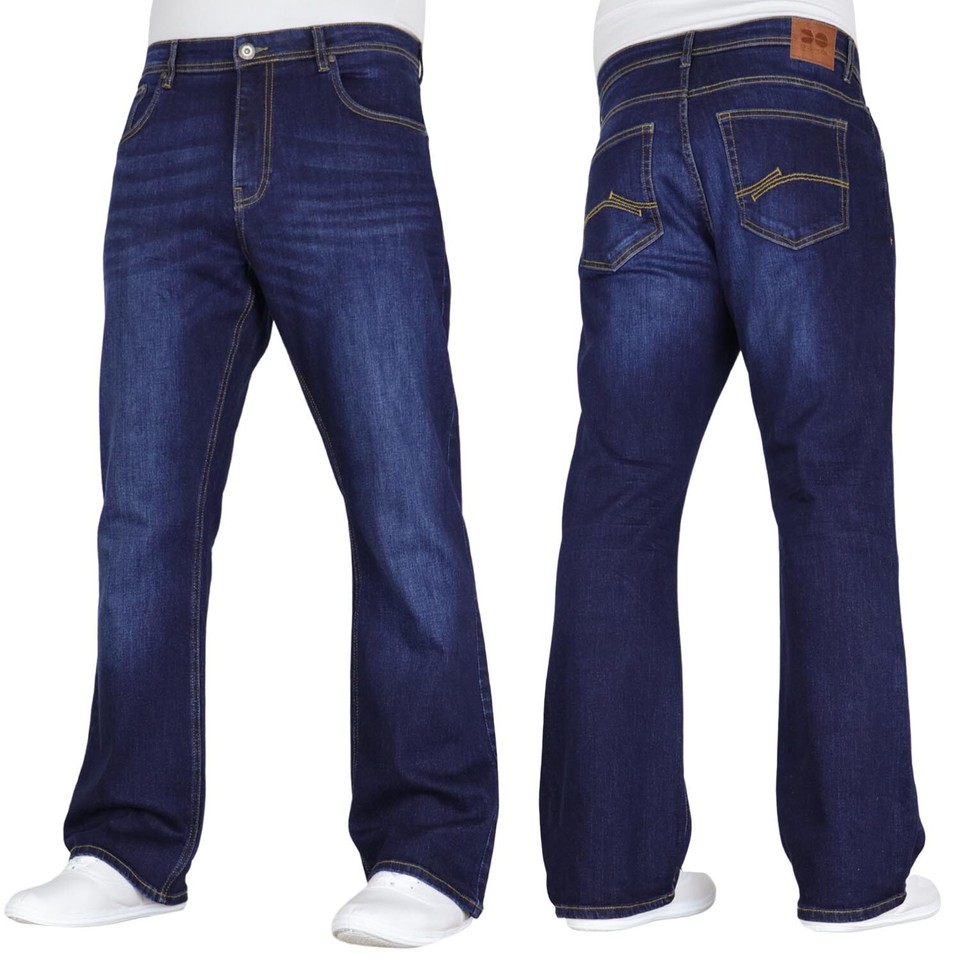 CROSSHATCH Mens Bootcut Jeans Stretch Wide Leg Flared Denim Pants Waist ...