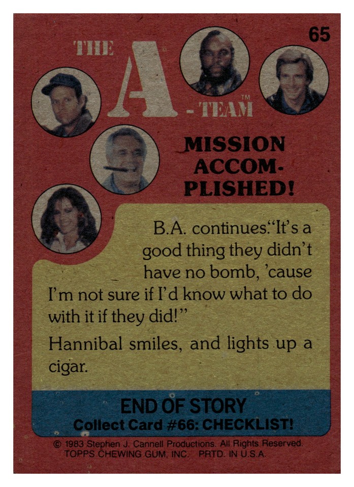 1983 Topps The A Team Original TV Show Card 65 Mission Accomplished Amy ...