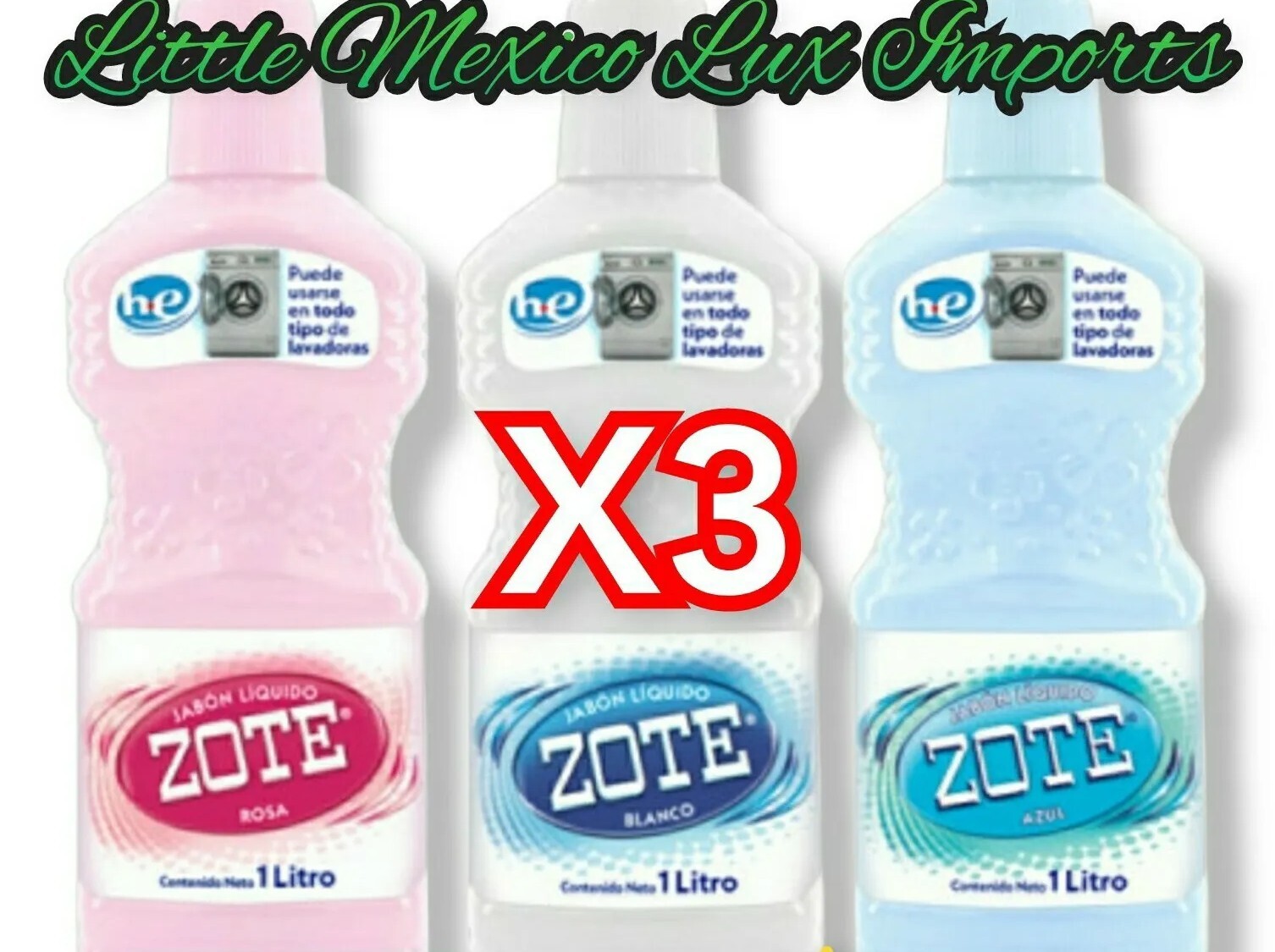 3 x 1Lt. Zote Liquido Azul, Blanco,Rosa Detergent for Laundry&Manchas ...