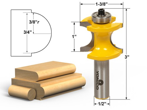 3/8" Radius Bullnose Router Bit - 1/2" Shank - Yonico 13117 ...
