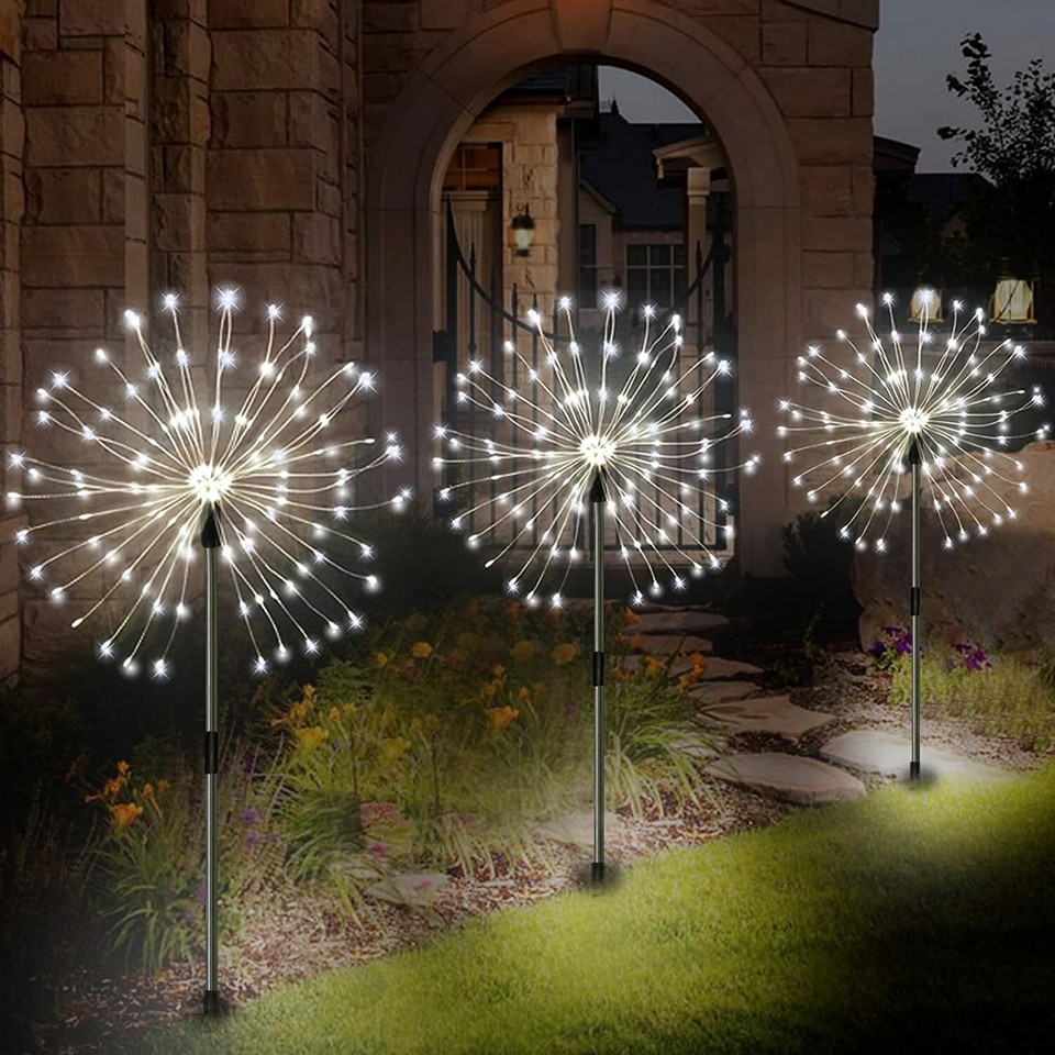 150 LED Solar Firework Lights Outdoor Garden Decor Waterproof Path Lawn ...