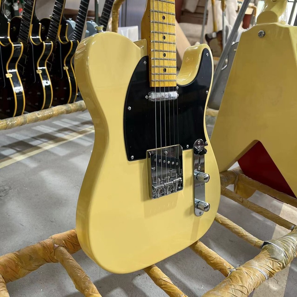 Tele Electric Guitar Cream Yellow Color Mahogany Body Maple Fretboard ...