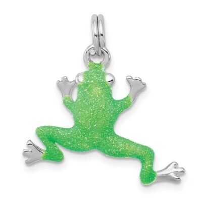 Sterling Silver Green Glitter Enameled Frog Charm Pendant 0.87" | eBay