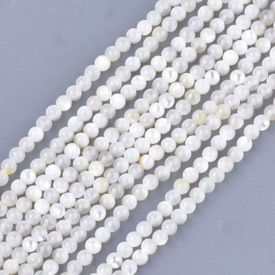 10Strand Natural White Round Shell Mother of Pearl Shell Beads Strands ...