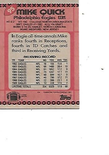 Mike Quick 1990 Topps Football Card #95 Philadelphia Eagles NM | eBay