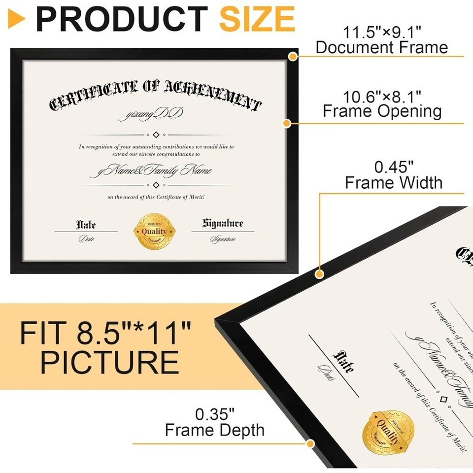 20 Pack Black Certificate Frames 8.5x11 Inches with Clear Plexiglass ...