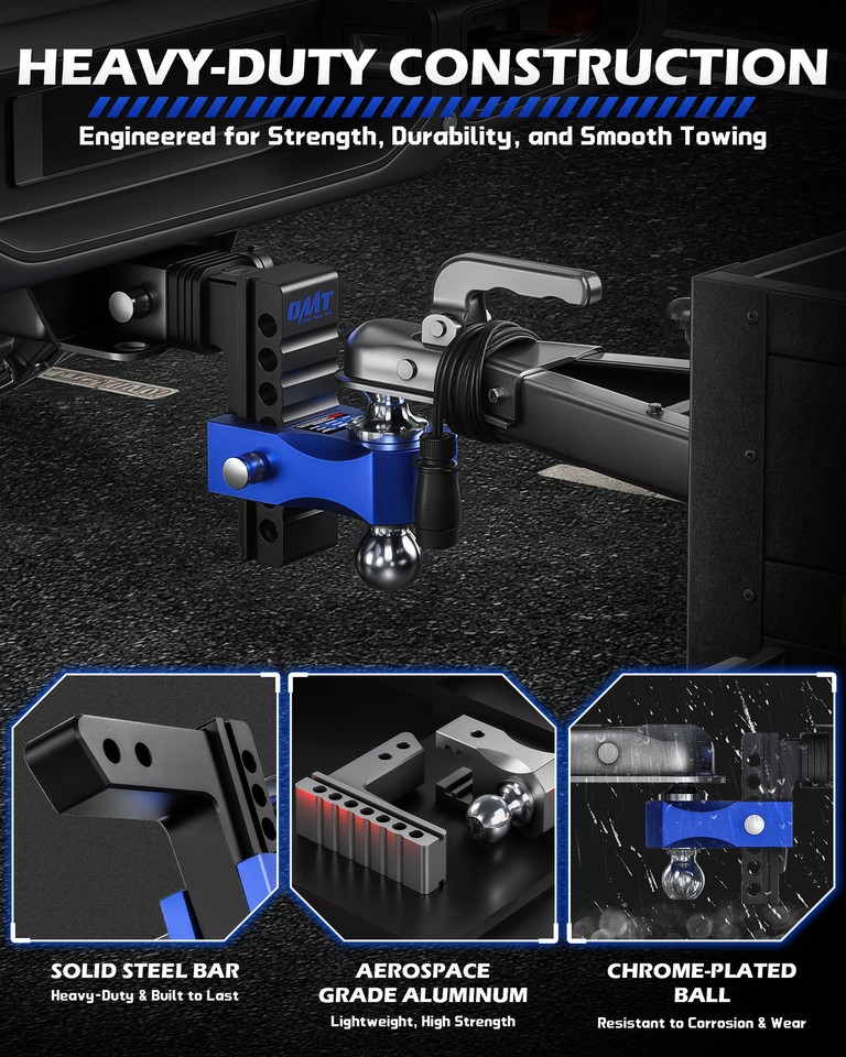 OMT 2" Receiver 6" Drop Rise Adjustable Trailer Tow Hitch 12500 lb with ...