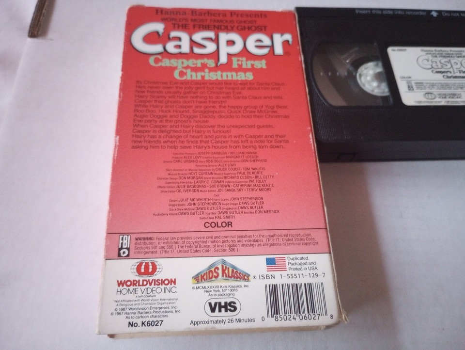 Casper's First Christmas VHS Worldvision Home Video 1987 Hanna Barbera ...