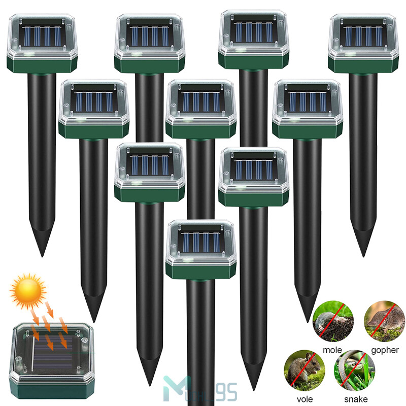 2-10PCS Solar Power Ultrasonic Animal Mice Gopher Pest Snake Repellent ...