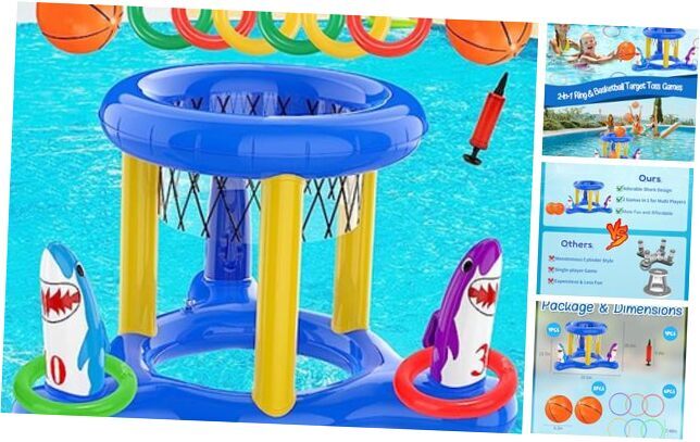 Pool Floats Toys Games Set, 2-in-1 Floating Pool Basketball Hoops ...