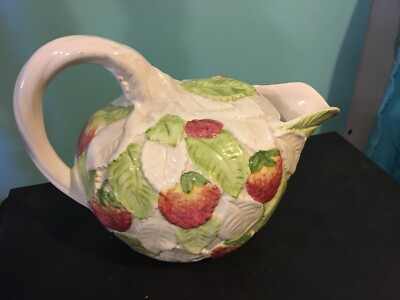 Vtg San Marco Nove Ceramic Pitcher Raised Strawberry Design Made in ...