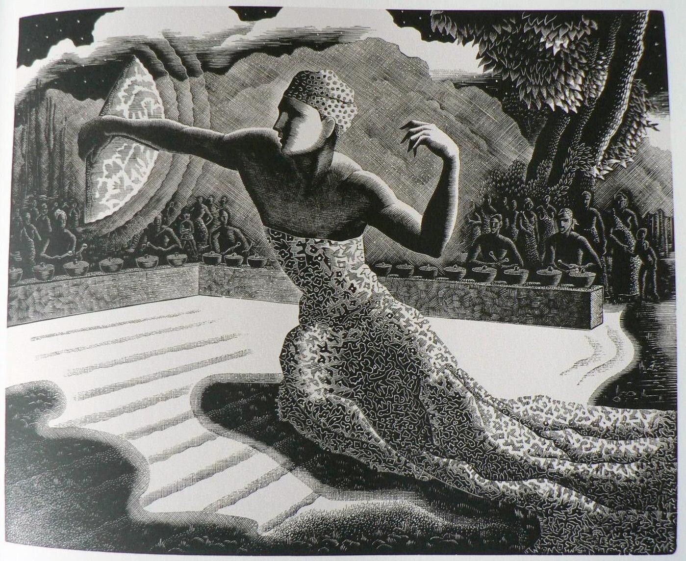 Tom Chadwick The Fan Dance 1936 Art Deco Wood Engraving Grosvenor ...