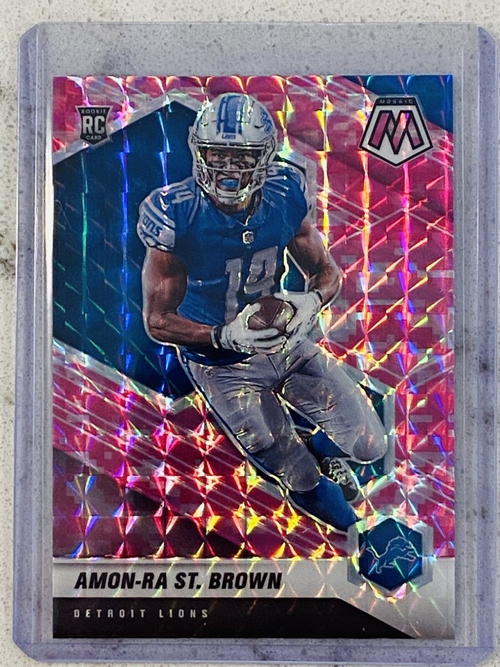 3 - 2021 Mosaic Amon-Ra St Brown Orange Prizm #358, Pink Prizm #328 ...