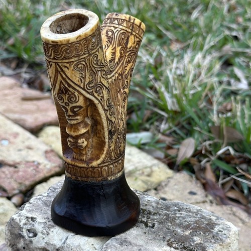 Hand Carved Antler Horn Tribal Island Tiki Warrior And Reptile Figure ...
