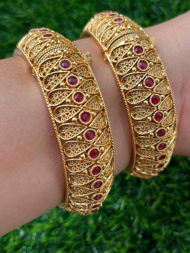 Indian Gold Plated Jewelry Bollywood Ruby Bangles Fashion Bridal ...