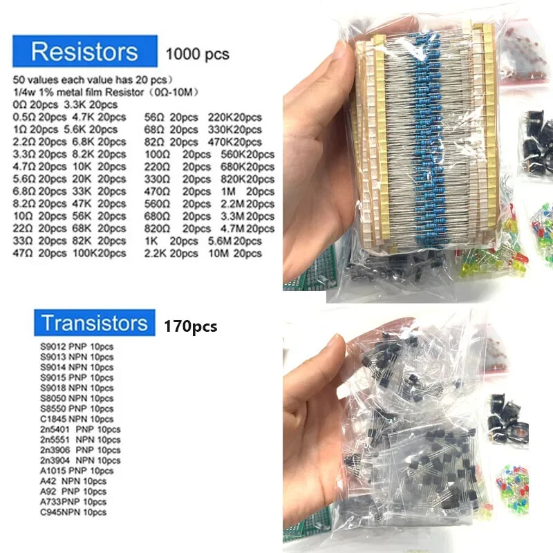 Electronic Components Kit Capacitors Resistor Capacitors LED ...