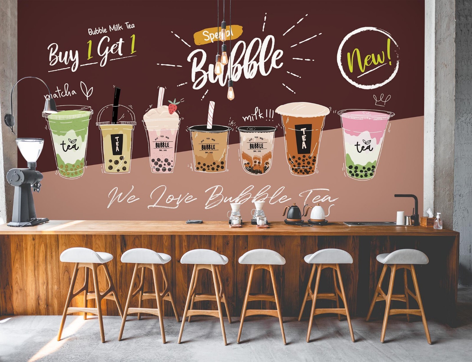 3D Bubble Tea A1112 Pearl Tea Milk Tea Shop Wallpaper Wall Murals Self ...
