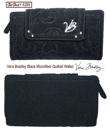 Vera Bradley Black Microfiber Quilted Wallet - very good condition ...