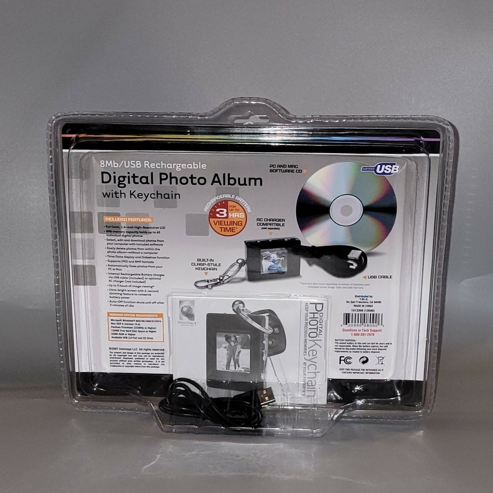 Digital Photo Album with Keychain 8Mb/USB Rechargeable 1.4" High ...