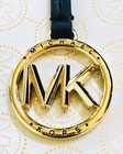 New Michael Kors MK Logo Gold Charm / Black Leather Strap Handbag Hang ...