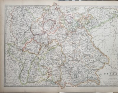 1891 ANTIQUE MAP EMPIRE OF GERMANY WURTEMBERG BAVARIA NEUBURG BADEN ...