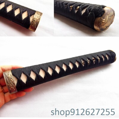26cm Really ray skin Waves Black Tsuka brass fuchi For Japanese sword ...