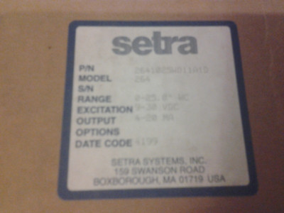 264 SETRA STATIC PRESSURE SENSOR-RANGE 0.0-25.0 IN. WC. NEW ...