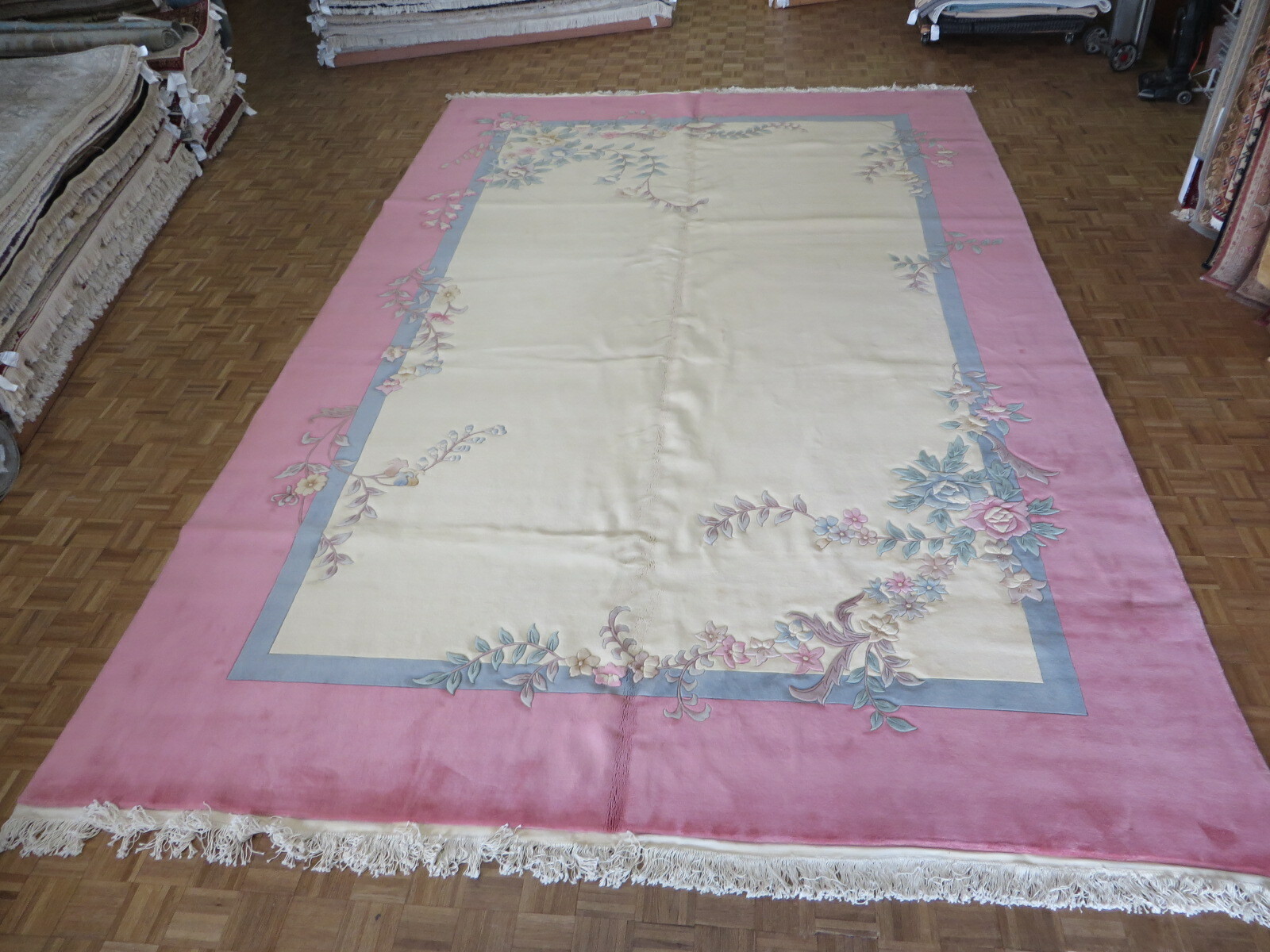 12'4 X 18'4 Hand Knotted 90 Line Oriental Rug Chinese Ivory/Pink G8843 ...