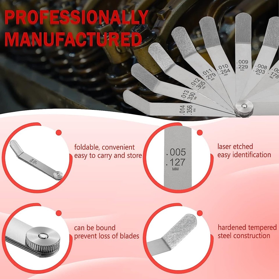 A308 Offset Valve Tappet Gauge Feeler Gauge Set 11 Blade Offset 0.004 ...