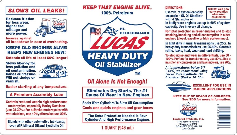 Lucas 10001 Heavy Duty Oil Stabilizer 1 Quart | 0.94 Liter Pack Of (1 ...