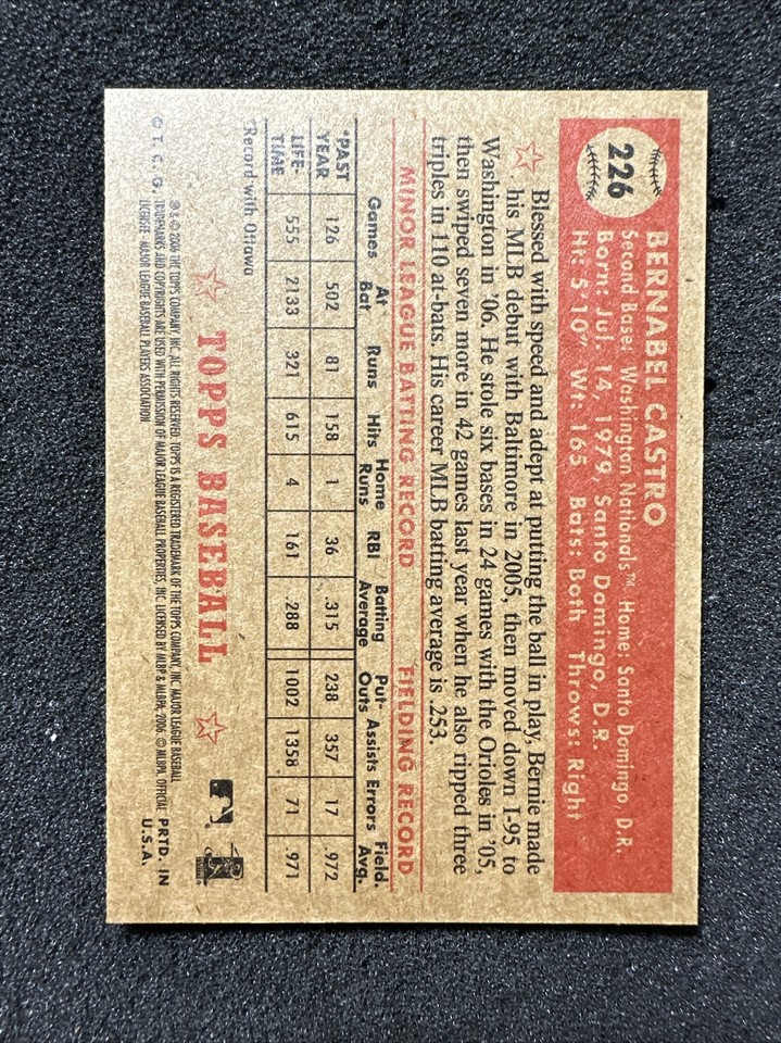 BERNIE CASTRO #226 2006 Topps '52 Rookies QTY Washington Nationals | eBay