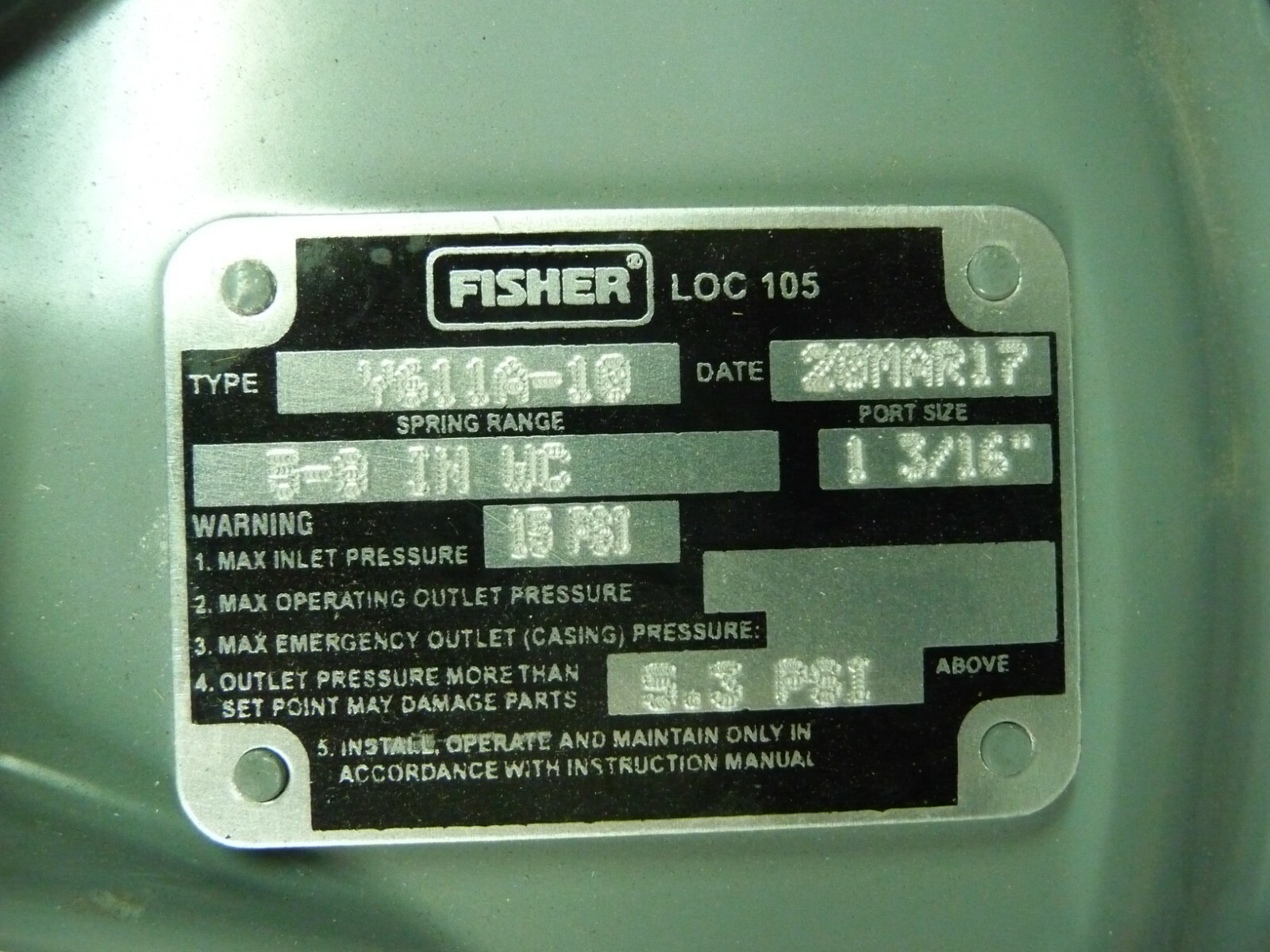 FISHER LOC 105 GAS REGULATOR VALVE, Type Y611A-10, Port Size 1 3/16" | eBay