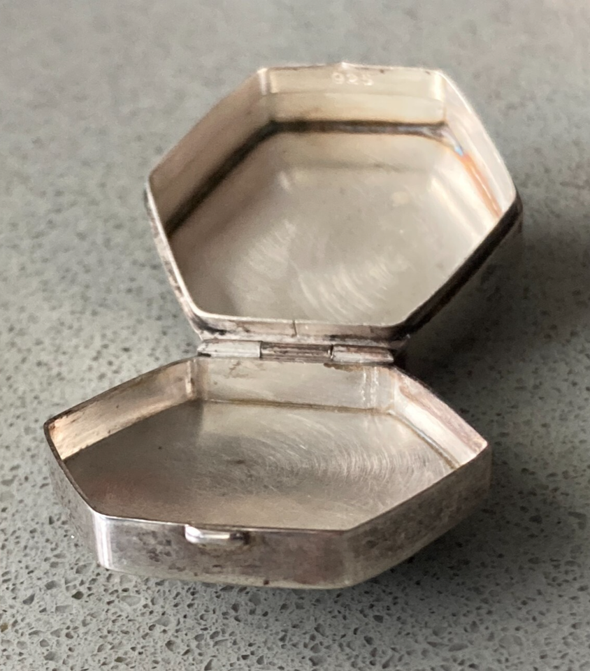 Sterling Silver Vintage Etched Small Hexagon Box with Sun Face | eBay