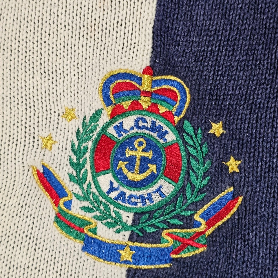 VTG 80s oversized red white blue embroidered crest sweater nautical M ...