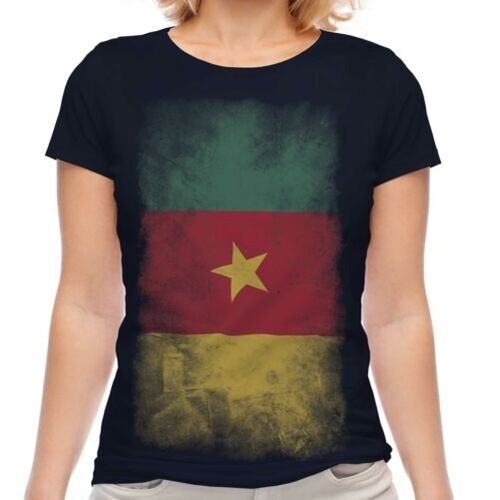CAMEROON FADED FLAG LADIES T-SHIRT TEE TOP CAMEROUN FOOTBALL ...