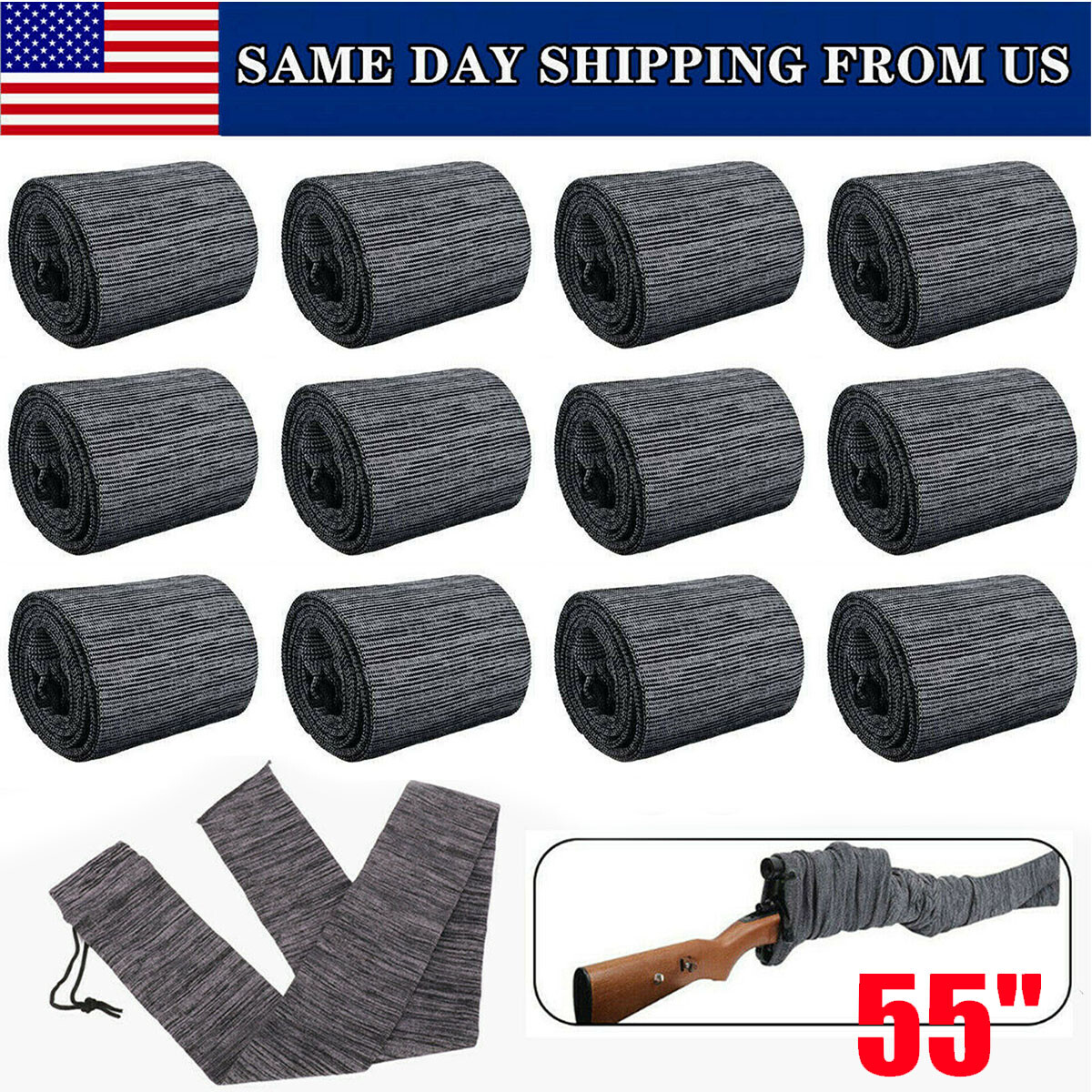 12 Pack Shotgun/Rifle Socks Hunting Gun Sleeve Silicone Treated Gray 55 ...