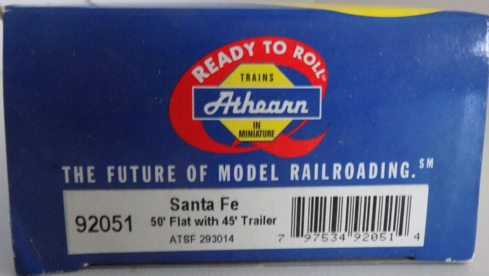 Athearn HO Santa Fe 50' Flat Car 45' Trailer ATSF 293014 Item #92051 ...