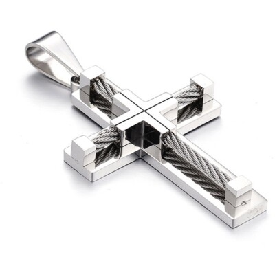 Heavy Women's Men's Silver Double Cross Stainless Steel Pendant ...
