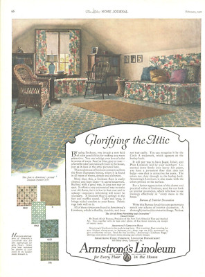 1921 Armstrong Linoleum Antique Print Ad Gloifying The Attic Cozy Room ...