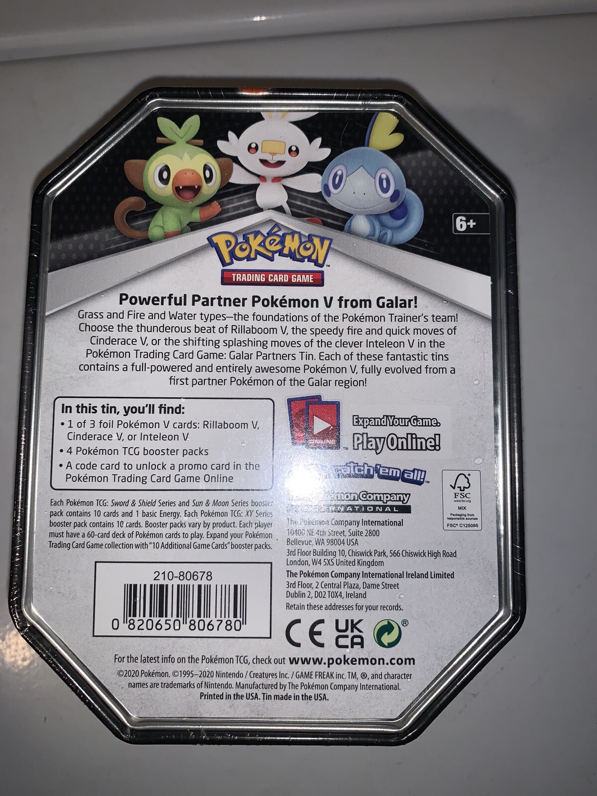 Pokemon TCG Scorbunny Tin Trading Card Game Galar Cinderace V Factory ...