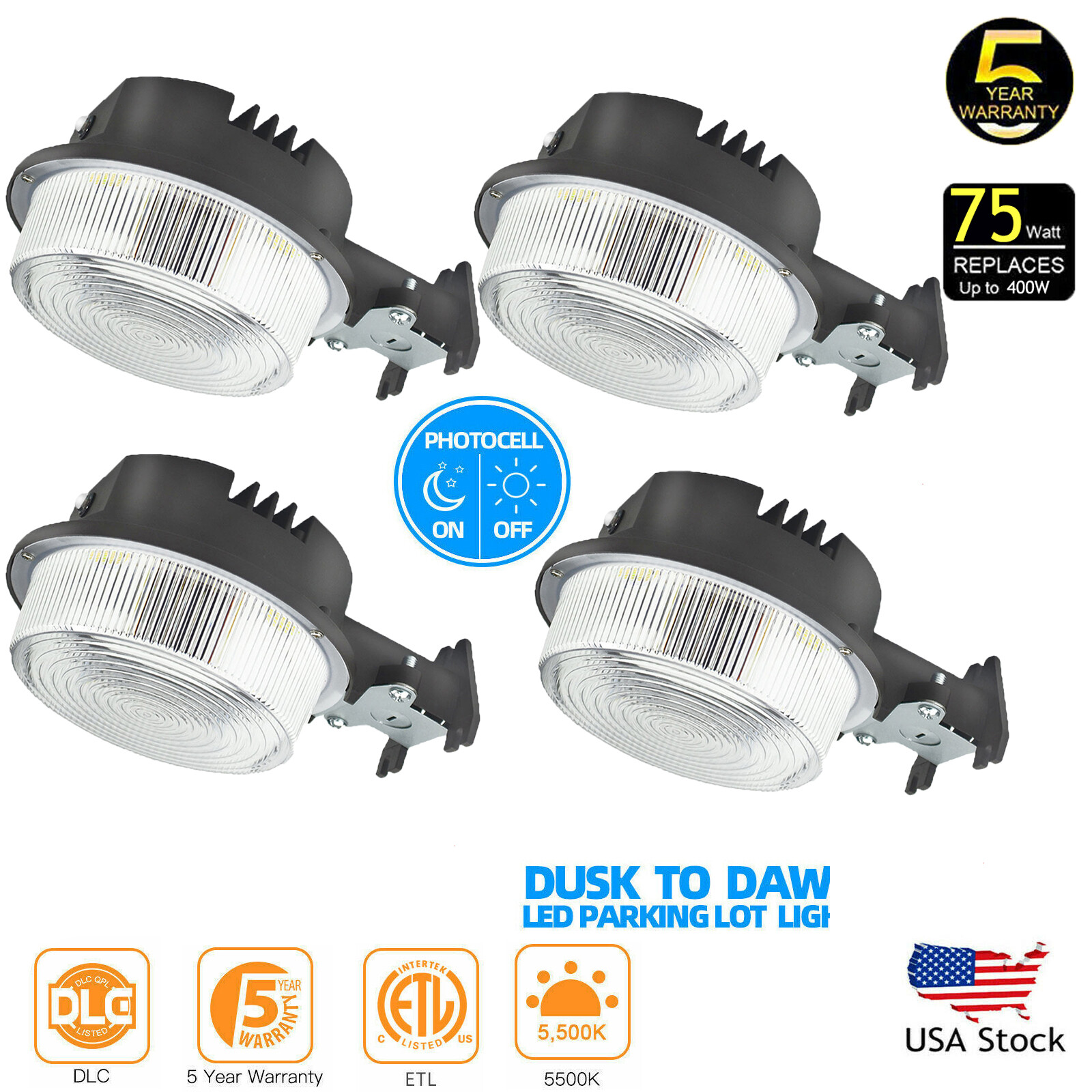 75W LED Barn Light Dusk to Dawn Outdoor Area Lights with Photocell, 110 ...