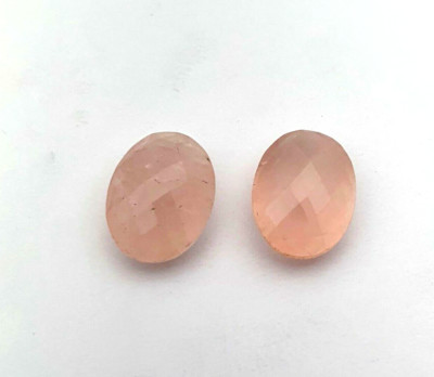 Natural Rose Quartz Oval Checker Cut Matched Pair Loose Gemstone 15x20 ...