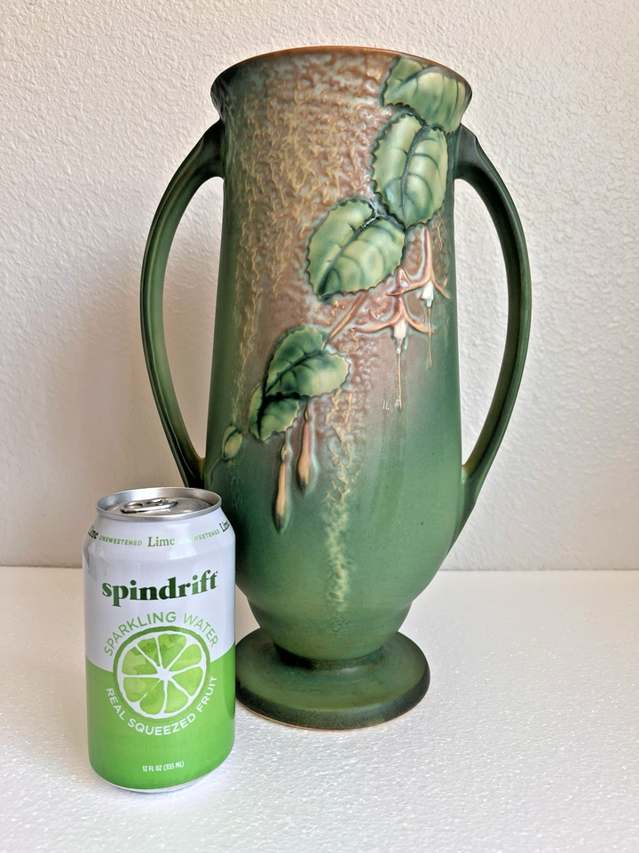 Vintage 1938 Roseville Pottery Green Fuchsia Tall Ceramic Vase 903-12 ...