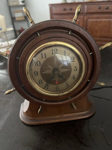 Vintage Seth Thomas Ship Wheel Clock Model E603-000, Wood & Brass ...