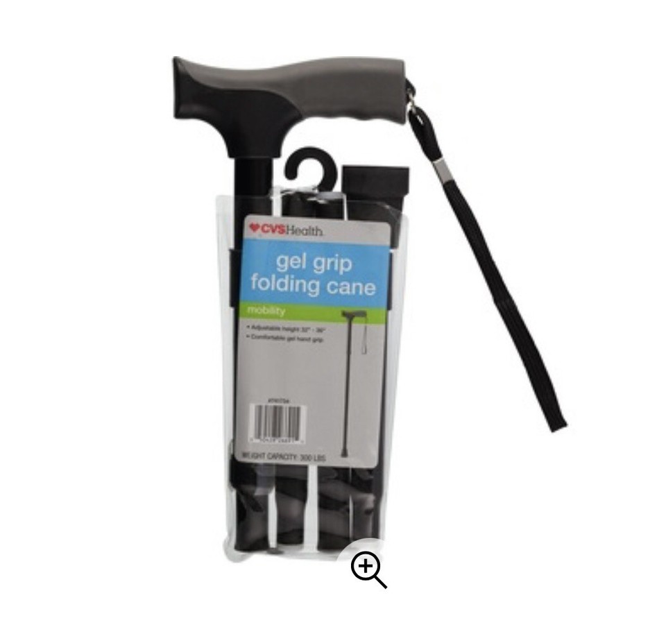 CVS Medical Adjustable Lightweight Folding Cane Black Gel Grip 300 lb ...