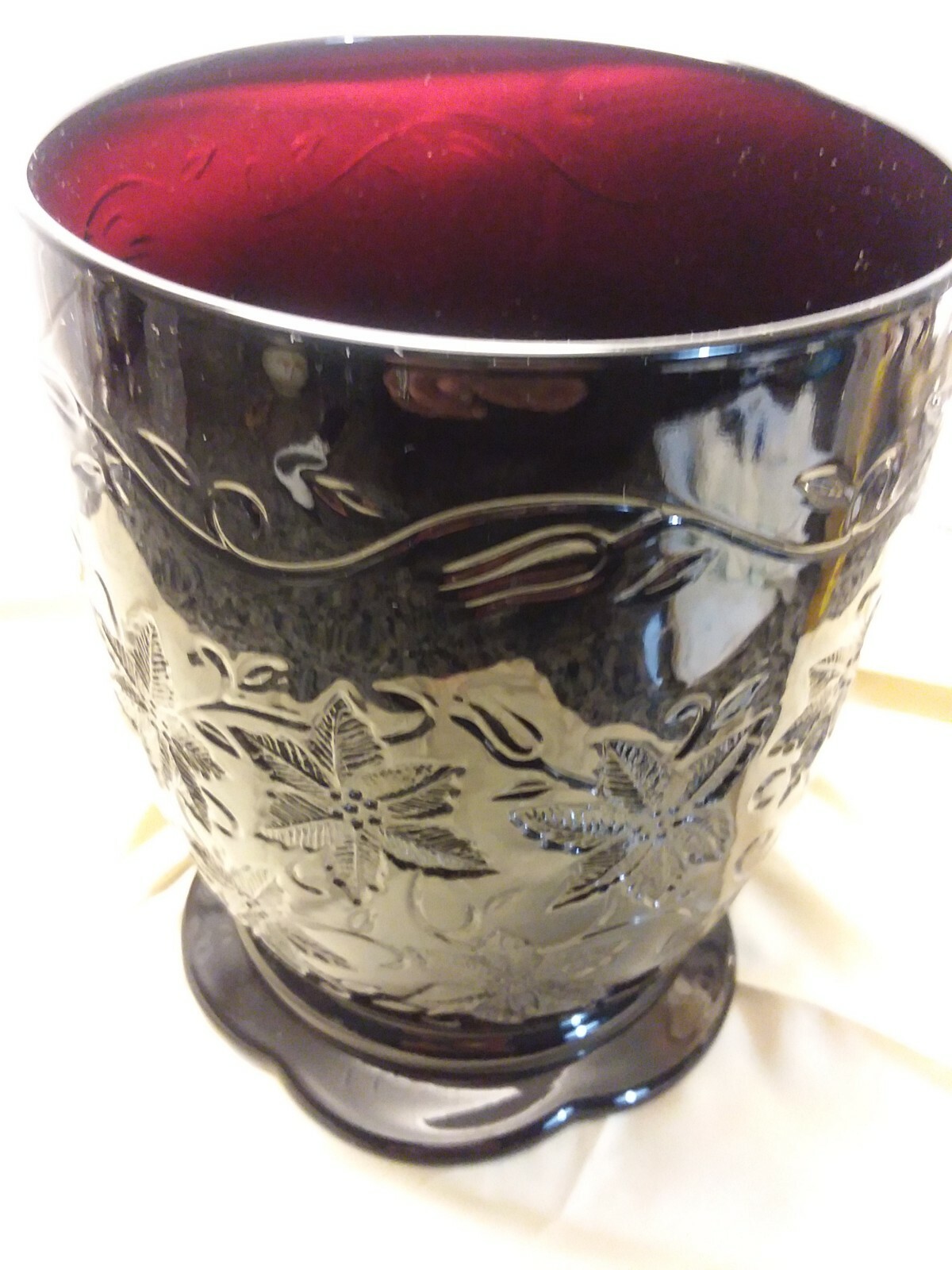 Deep Dark Red Black Glass Vase Imprinted With Flowers Vintage Large | eBay