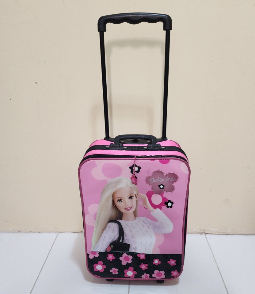 Barbie Pink Rolling Suitcase Kids Luggage Trolley Bag 19.7" Used Needs ...